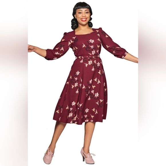 Collectif | Dresses | Collectif Emmalyn Lilies Birds 4s Swing Dress ...